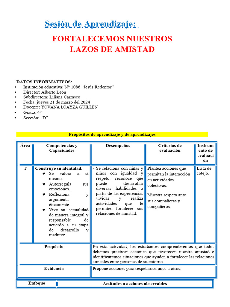 4° Sesión Día 4 Tut Fortalecemos Nuestros Lazos de Amistad | PDF | Amistad | Aprendizaje