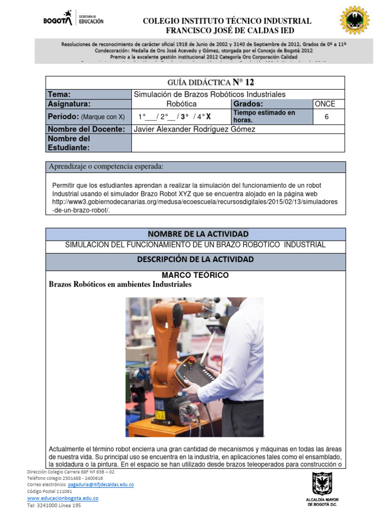 GUIA Brazo Robotico SIMULACION | PDF | Robot | Robótica