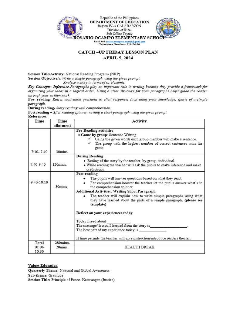 Catch-Up-Friday-Lesson Plan | PDF | Reading Comprehension | Learning