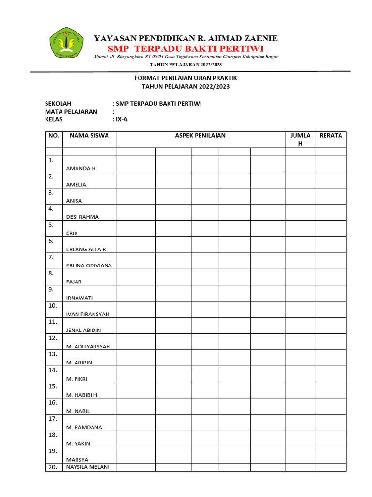 Format Penilaian Ujian Praktik | PDF