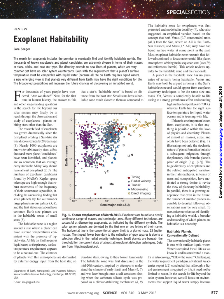 Seager Science 2013 | PDF | Exoplanet | Planetary Habitability