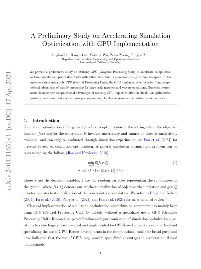 A Preliminary Study On Accelerating Simulation Optimization With GPU Implementation | PDF ...