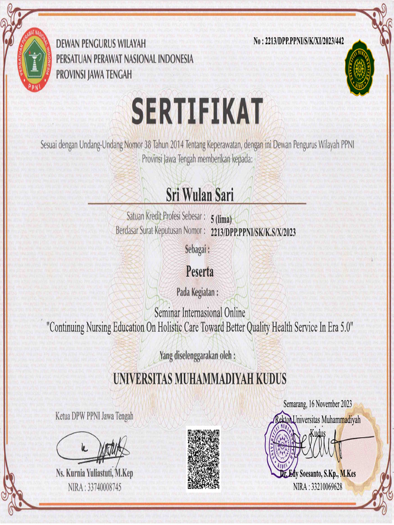 Sertifikat Webinar Keperawatan - 441 | PDF