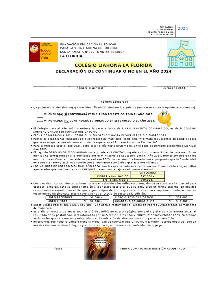 Matrícula 2024 Colegio Liahona La Florida | PDF | Crecimiento personal ...