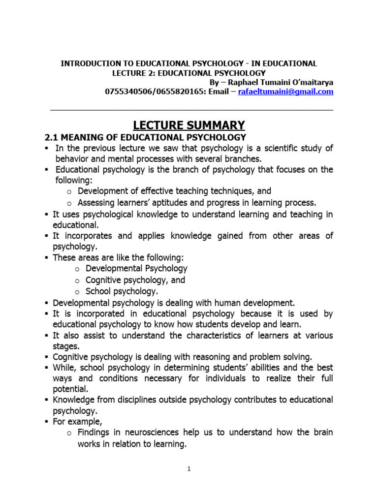 X 2 Oep 101 Lecture 2 Q&a | PDF | Educational Psychology | Psychology