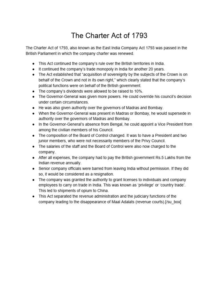 The Charter Act of 1793 | PDF