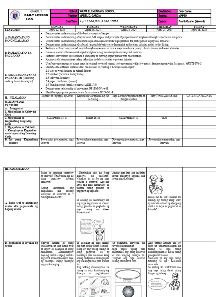 Quarter 4 DLL Mapeh Week 4 1 | PDF