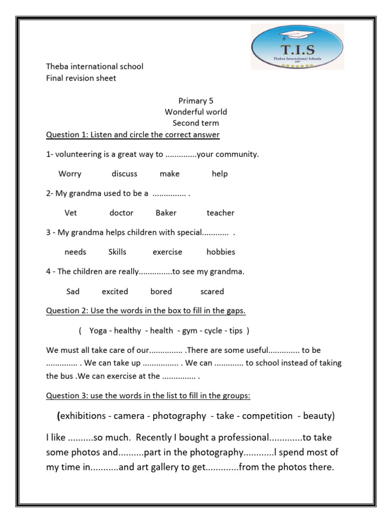 Revision Sheet A.L Final Primary 5 | PDF | Cooking, Food & Wine
