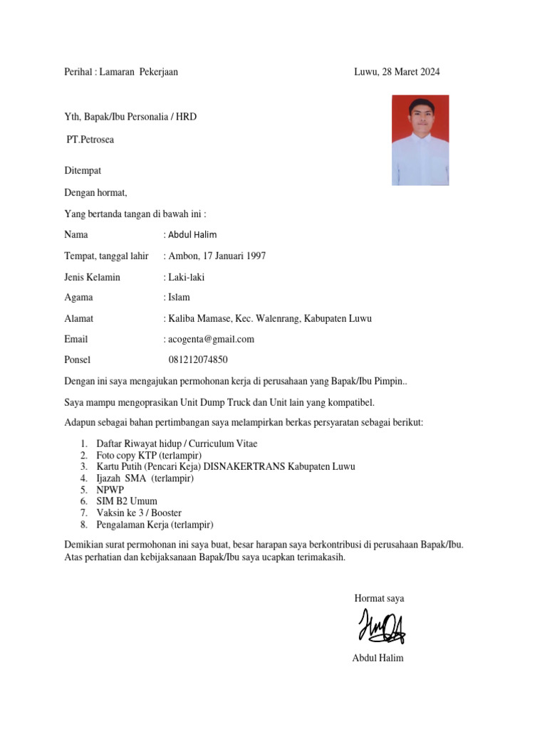 CV Lamaran Kerja Halim | PDF