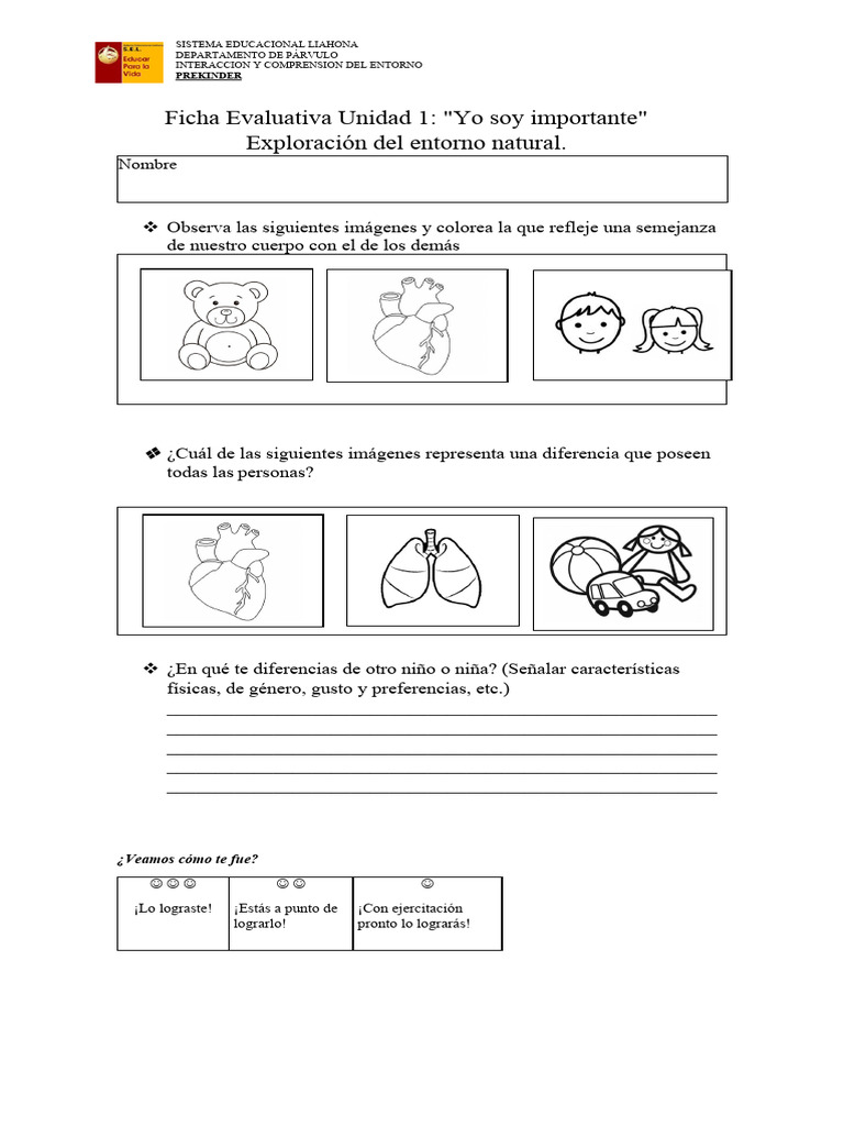 Evaluación Prekinder: Yo Soy Importante | PDF