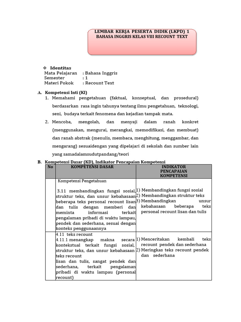 LKPD Recount Text Via | PDF