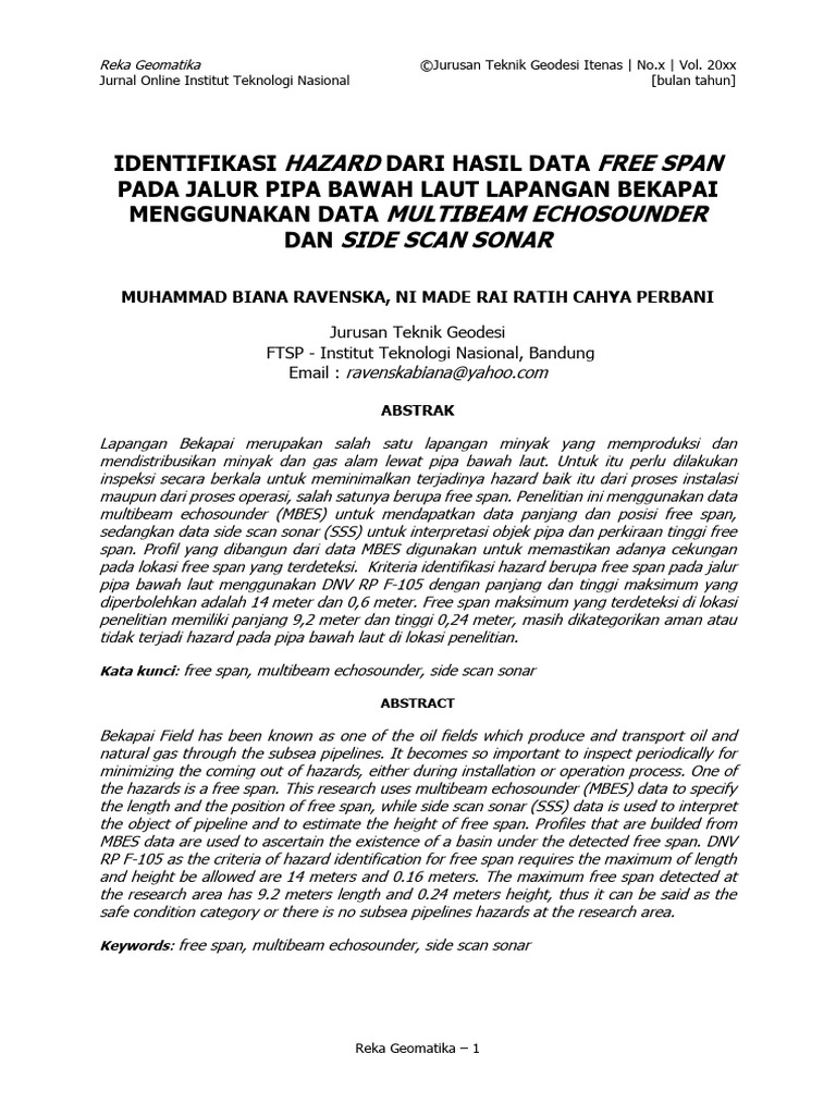 IDENTIFIKASI HAZARD DARI HASIL DATA FREE SPAN PADA JALUR PIPA BAWAH LAUT LAPANGAN BEKAPAI ...