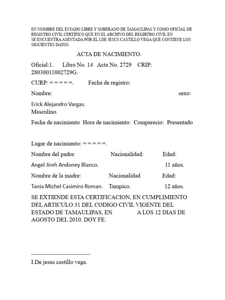 En Nombre Del Estado Libre y Soberano de Tamaulipas y Como Oficial de ...