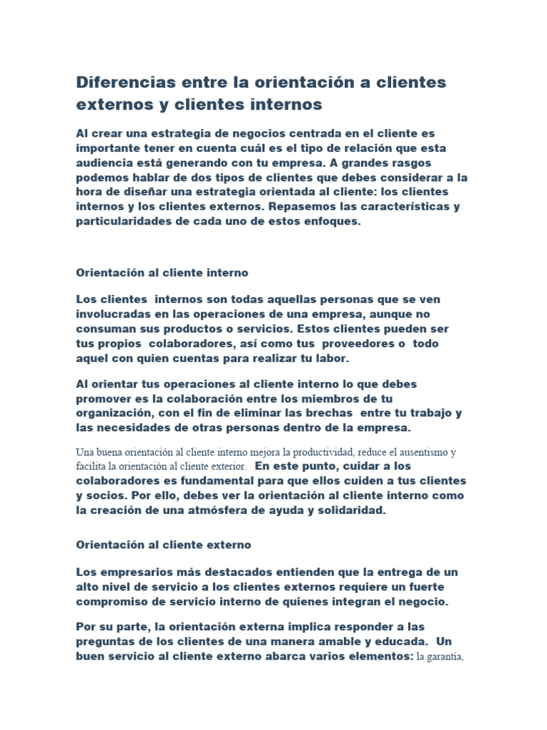 Diferencias entre clientes internos y externos | PDF | Negocios