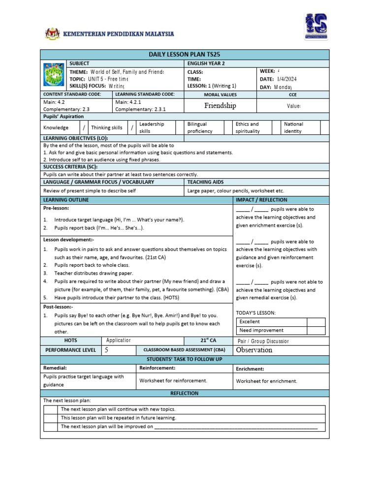 10.2 BI Y2 LP TS25 (Unit 5 LP 1-25) | Download Free PDF | Lesson Plan | Learning