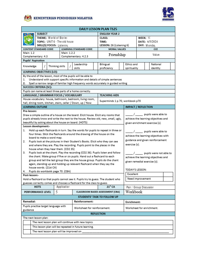 10.3 BI Y2 LP TS25 (Unit 6 LP 26-55) | PDF | Lesson Plan | Learning