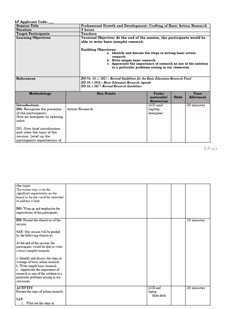 Session Guide LAC Template | PDF | Action Research | Human Communication