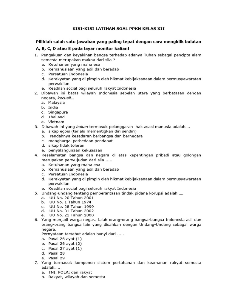 Kisi-Kisi PPKN Kelas Xii | PDF | Politik