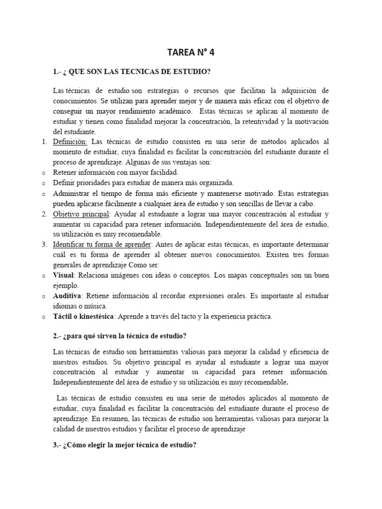 Tarea N°4 Fundamentos | PDF | Habilidades de estudio | Aprendizaje
