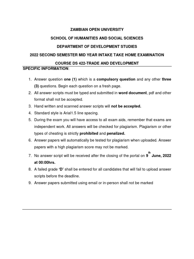 DS 422 Examination Paper 2022 | PDF | Comparative Advantage | Economics