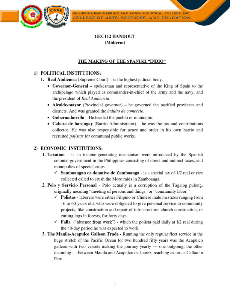 GEC112 Handout Midterm 120834 | PDF | Philippines–Spain Relations | Philippines