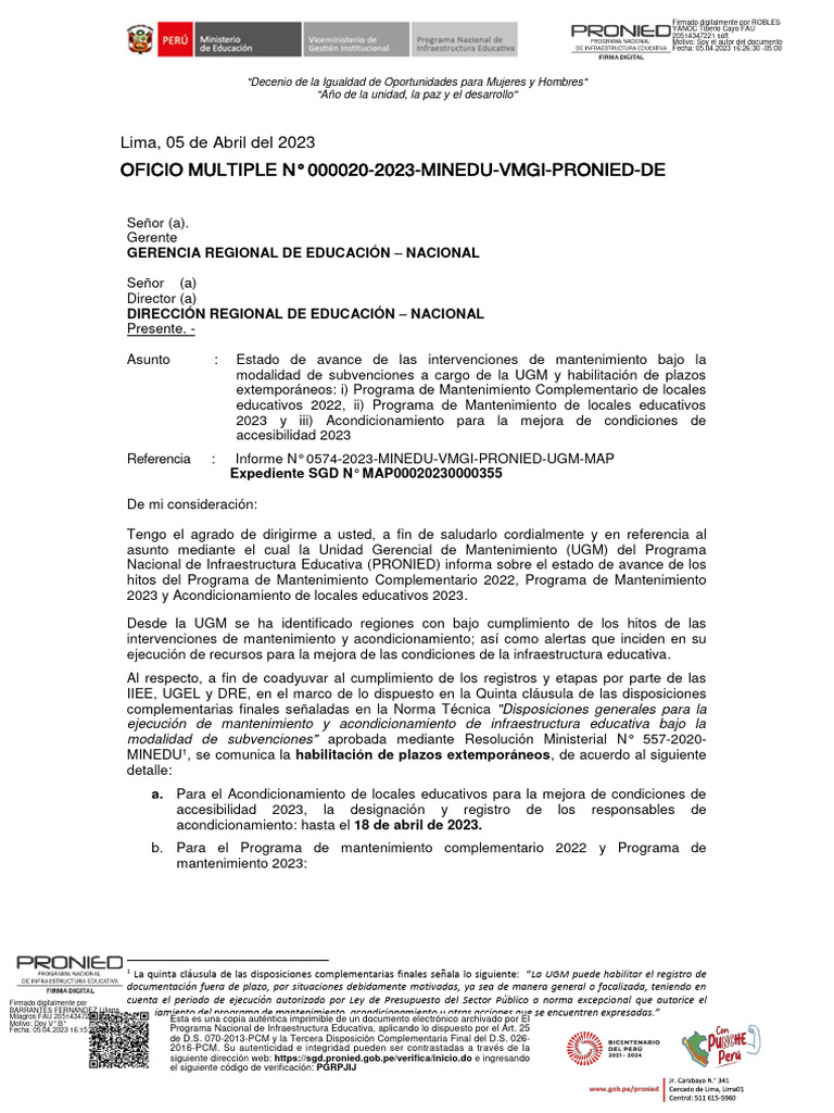 Oficio Multiple 000020 2023 Minedu Vmgi Pronied De Pdf Accesibilidad