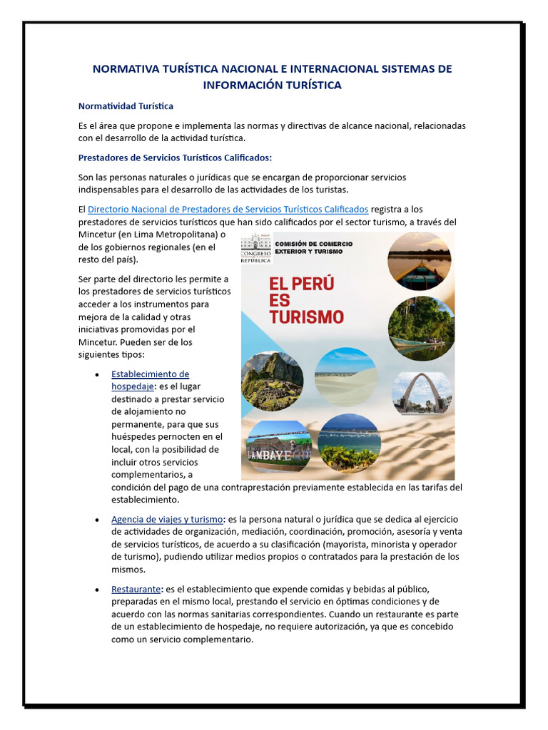 Normativa Turística Nacional e Internacional Sistemas de Información ...
