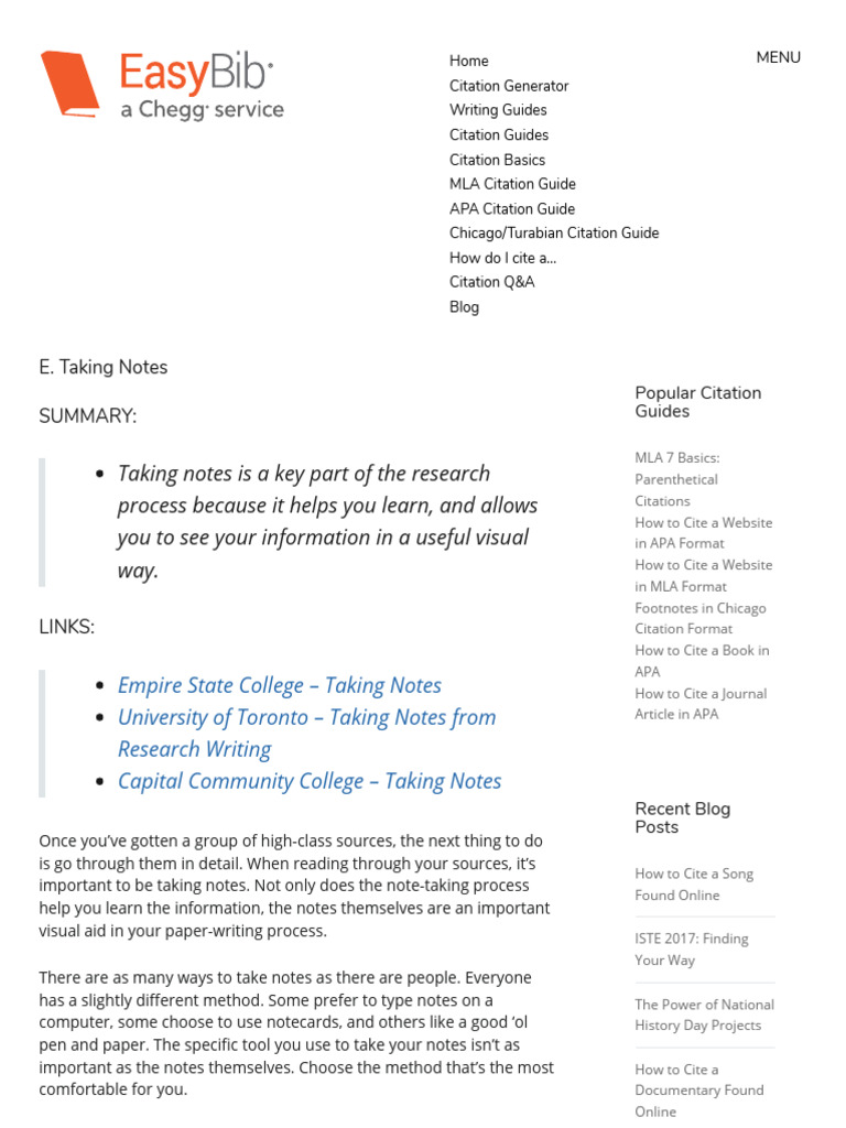 Essay Tips - Taking Notes During Your Research Process | PDF | Citation ...