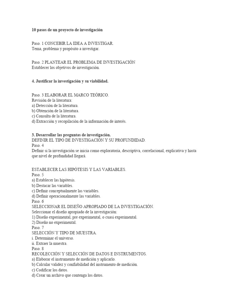 10 pasos de un proyecto de investigación | PDF