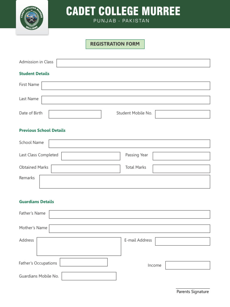 Cadet College Murree Admission Form | PDF