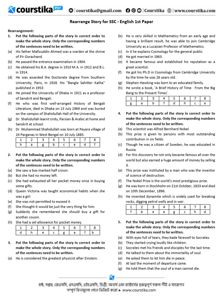 Rearrange Story For SSC | PDF