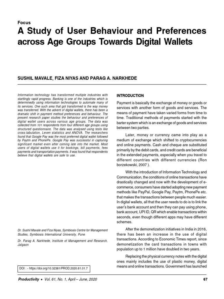A Study of User Behaviour and Preferences Across Age Groups Towards Digital Wallets | PDF ...