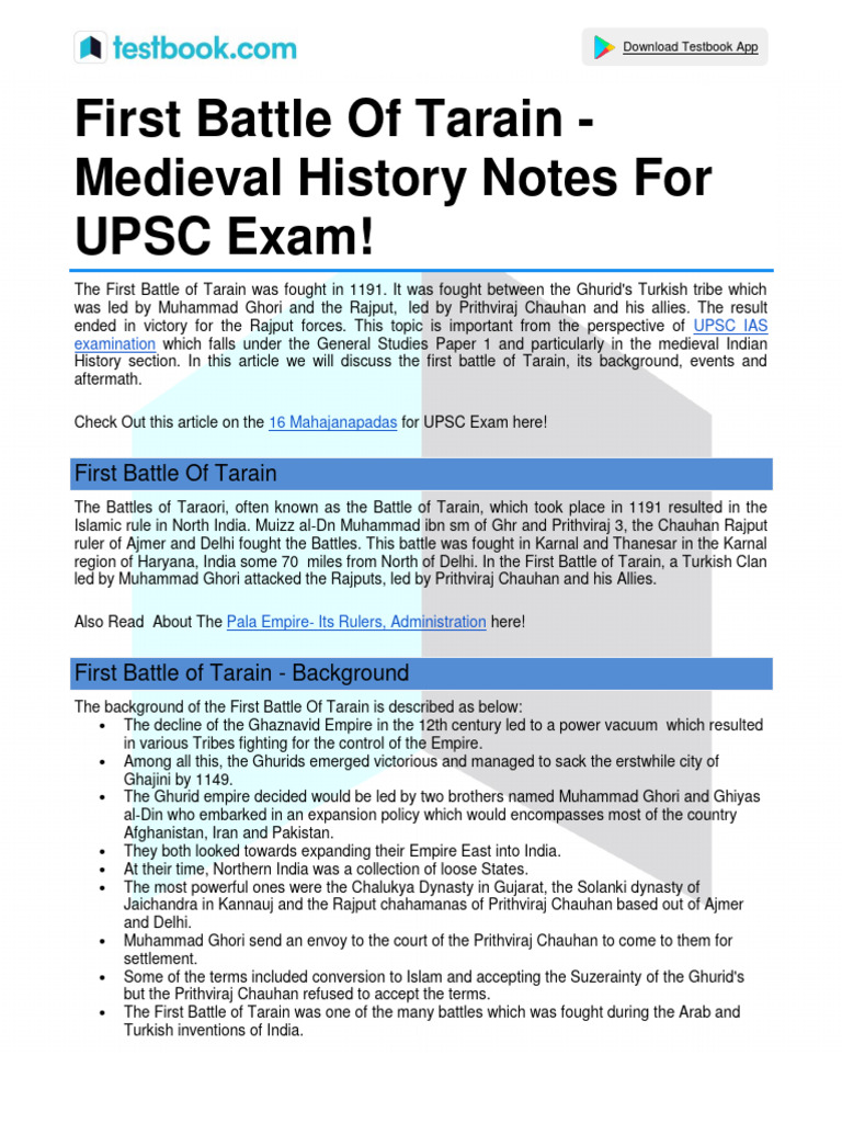 First Battle of Tarain 931d79e2 | PDF | Military