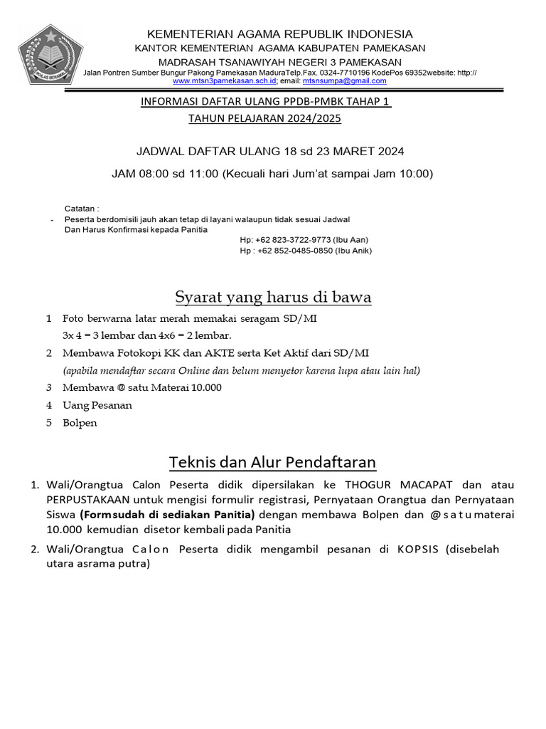 Info-Daftar Ulang-Pmbk-1 | PDF