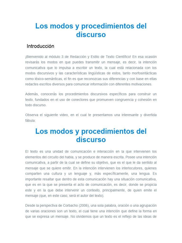 Los Modos y Procedimientos Del Discurso MODULO 3 | PDF | Narración ...