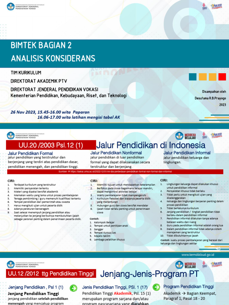 Dok 2 BIMTEK KURIKULUM 2023 - Analisis Konsideran - PNK - Deta | PDF