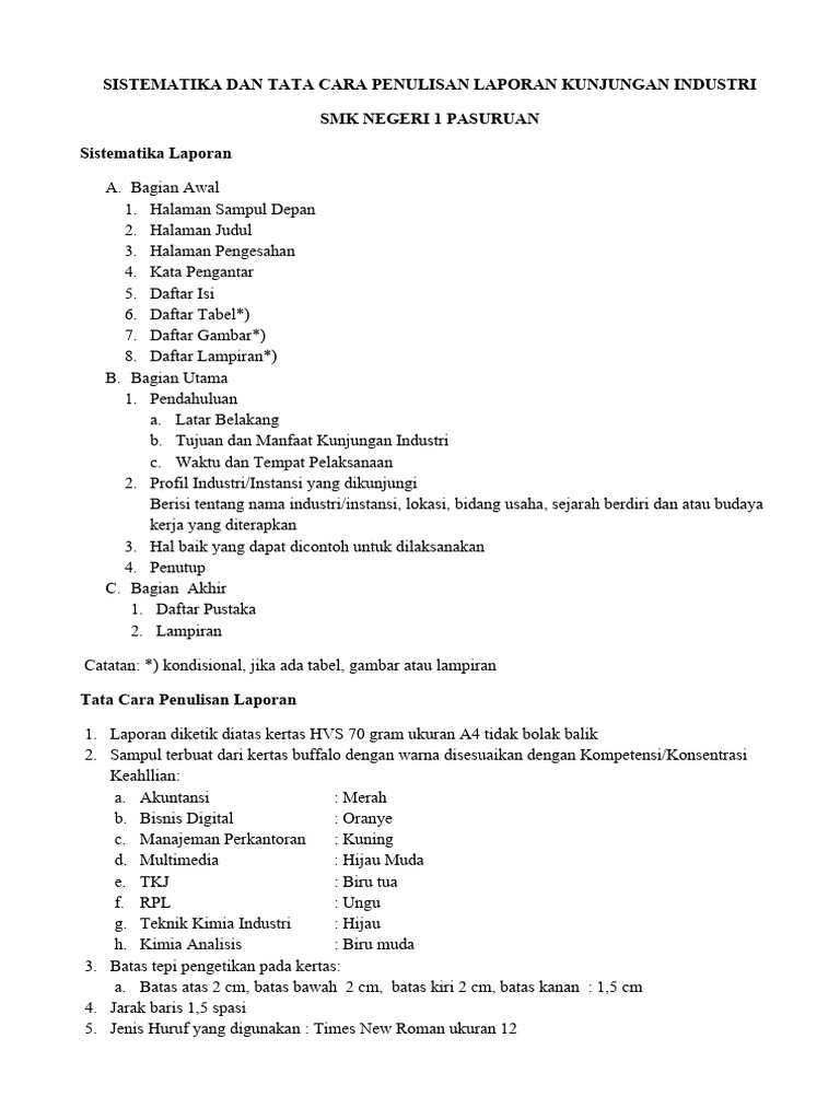 Sistematika Dan Tata Cara Penulisan Laporan Kunjungan Industri | PDF
