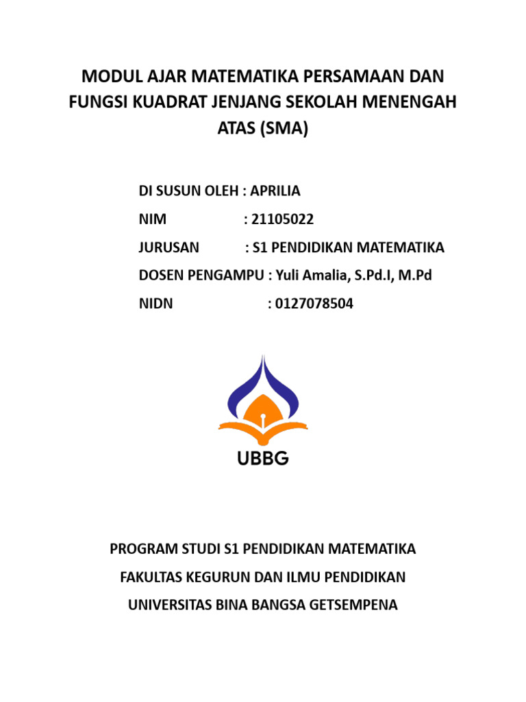 Modul Ajar Matematika Persamaan Dan Fungsi Kuadrat Jenjang Sekolah Menengah Atas | PDF | Karier ...