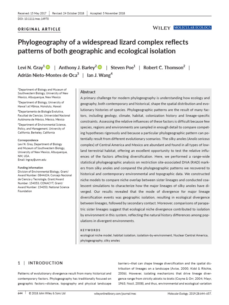 Gray Et Al-2019-Molecular Ecology | PDF | Ecology | Ecological Niche