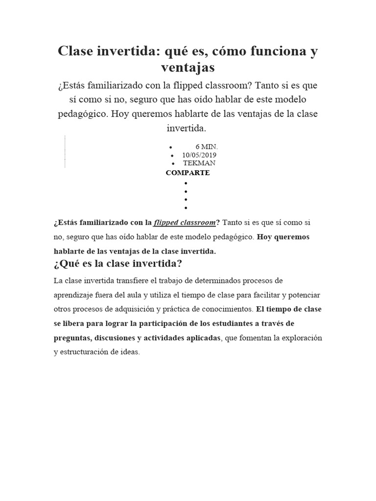 Ventajas de la Clase Invertida | PDF | Enseñando | Ciencia cognitiva