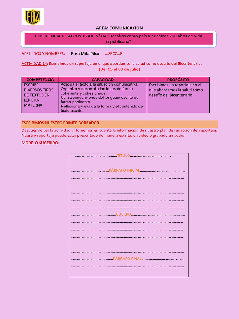 ACT. 14 EXP. 04 Escribe Edición Final Reportaje | PDF | Medicina | Hospital