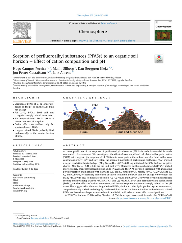 Sorption of Perfluoroalkyl Substances (PFASs) To An Organic Soil ...