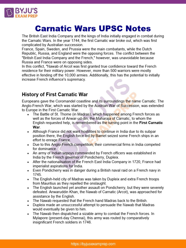 Carnatic Wars Upsc Notes 46 | PDF | Conflicts | Foreign Relations Of ...