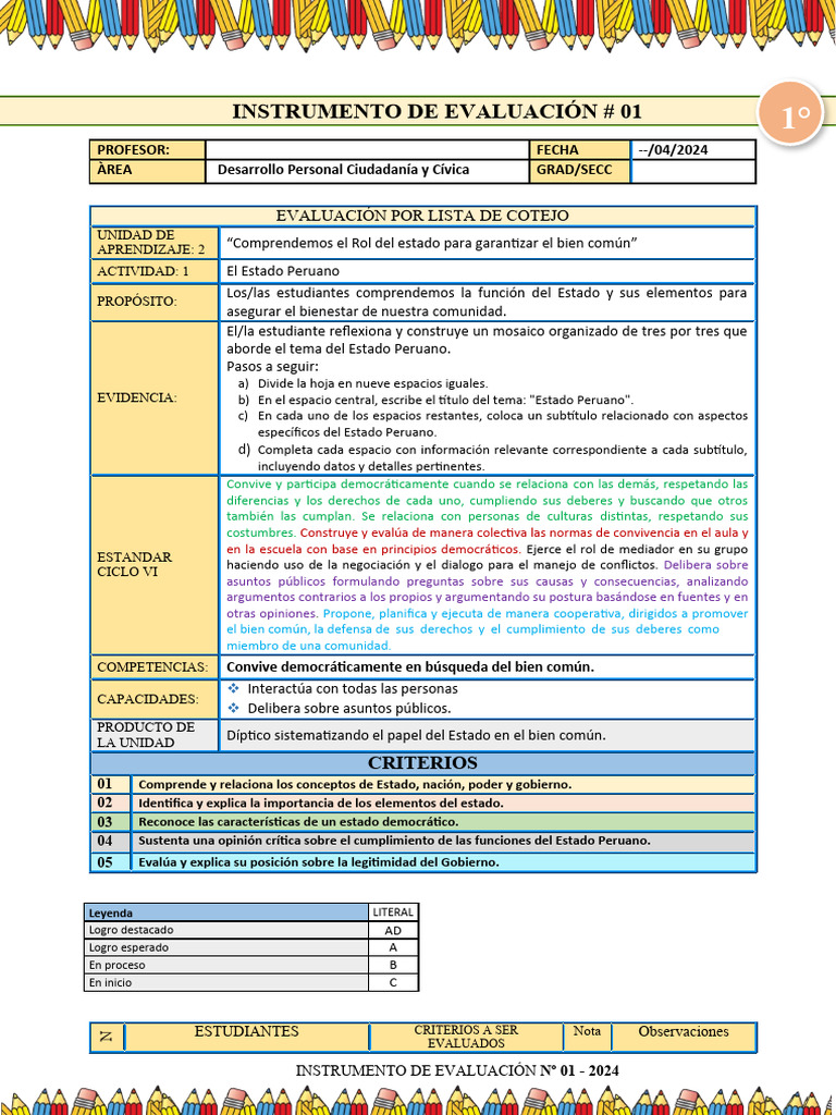 1º DPCC - LC Act.1 Uni 2 Sem 01 - 2024 | PDF | Evaluación | Estado (política)