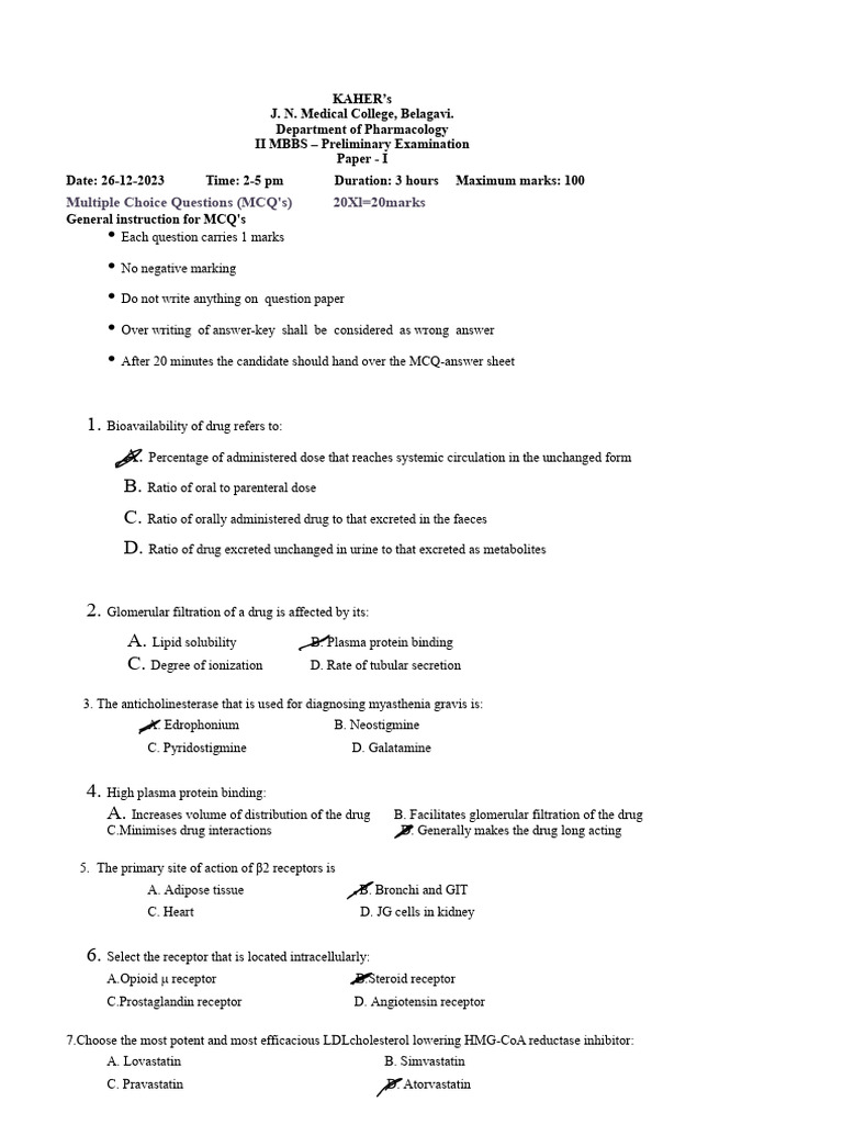 MBBS Question Paper I 2023 NAK | PDF | Norepinephrine | Clinical Medicine