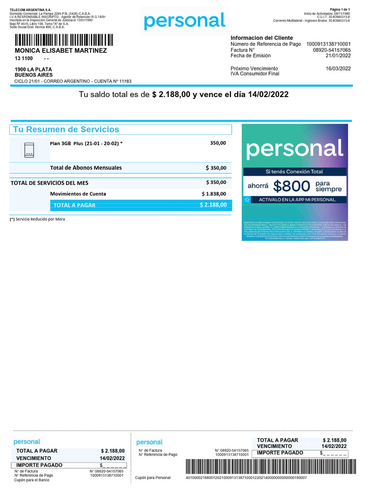 Factura Telecom Argentina - Febrero 2022 | PDF | Impuesto al valor ...
