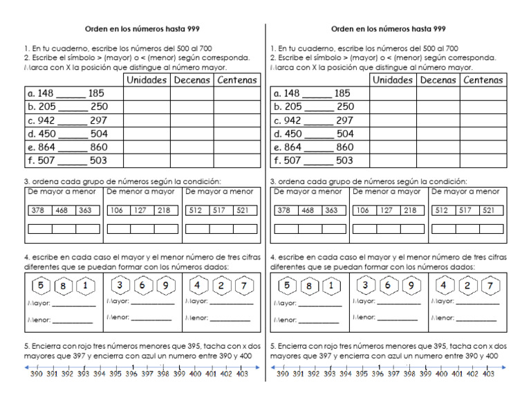 Orden en Los Números Hasta 999 | PDF