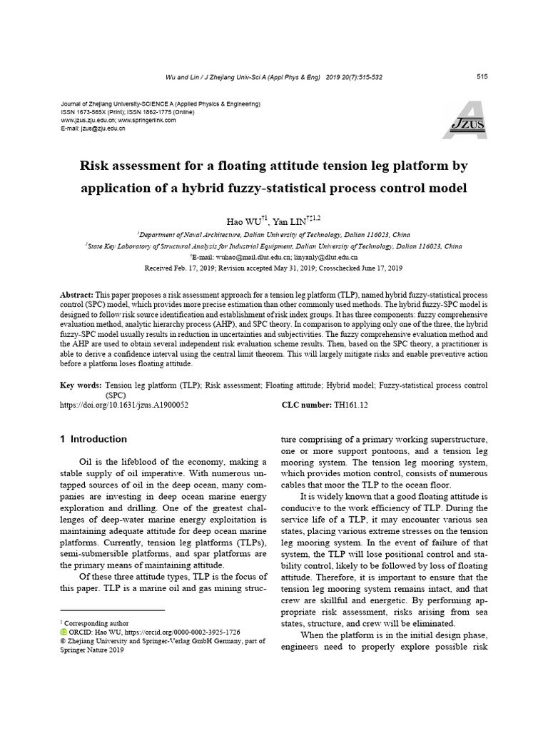 Risk assessment for a floating attitude tension leg platform by ...
