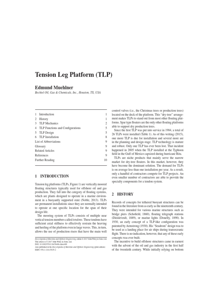 Encyclopedia of Maritime and Offshore Engineering Tension Leg Platform ...