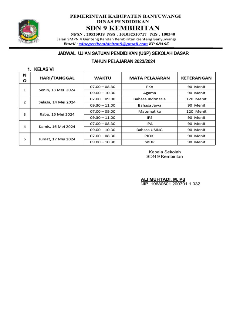 Jadwal Usp 2024 Sekolah | PDF